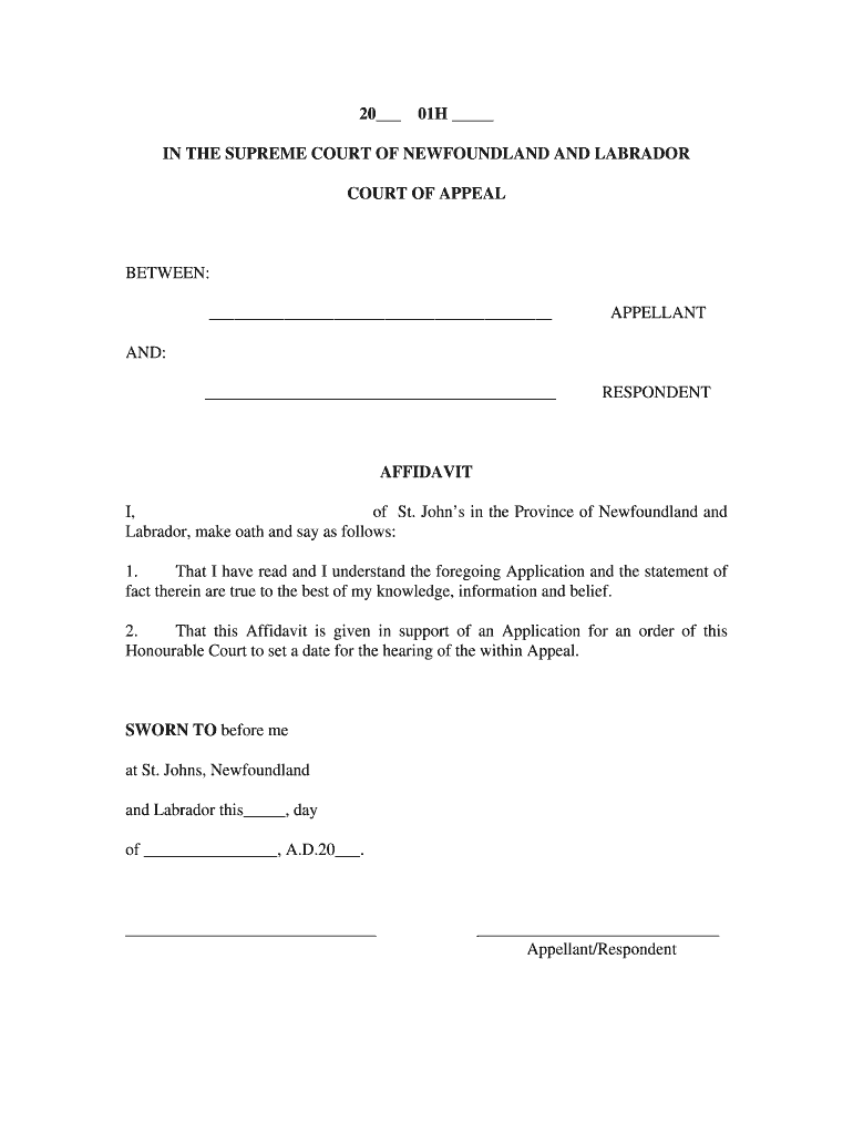 Fillable Online court nl Supreme Court of Newfoundland and Labrador ...