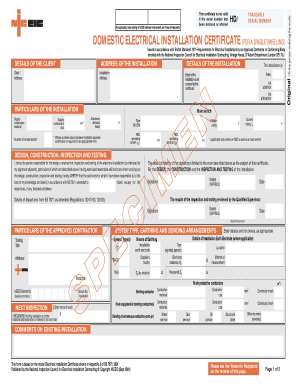 Fillable Online Domestic electrical installation certificate for a ...