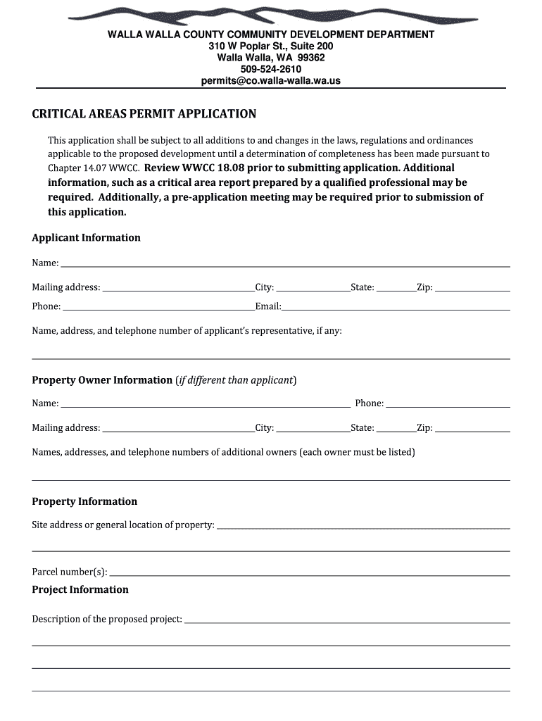 Fillable Online CRITICAL AREAS PERMIT APPLICATION Fax Email Print ...