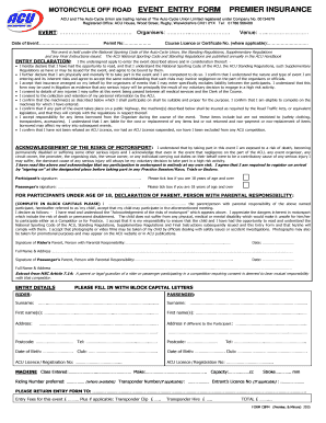 Fillable Online Event Entry Form for Off Road Event - ACU Fax Email ...