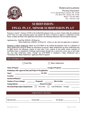 Fillable Online Final Plat, Minor Subdivision Plat - Town of Clayton ...