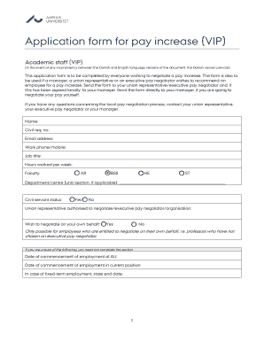 Fillable Online medarbejdere au Application form for pay increase (VIP ...