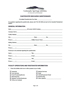 Fillable Online csu Wastewater Discharge Questionnaire Wastewater ...