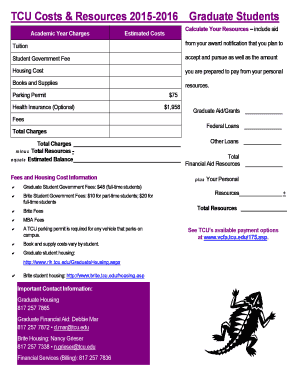 Fillable Online financialaid tcu To see our CostResources Worksheet for ...