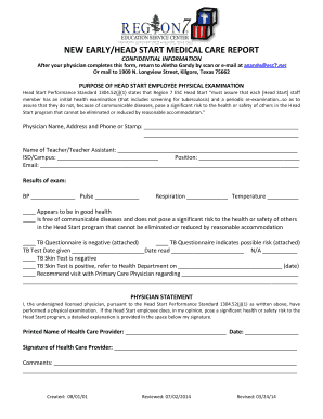 Fillable Online New EarlyHead Start Medical Care Report Form Fax Email ...