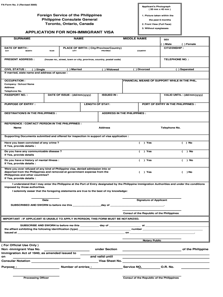 Fillable Online Application for Tourist Visa - Philippine Consulate ...