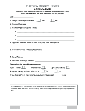 Fillable Online Business Incubator Application Fax Email Print - pdfFiller