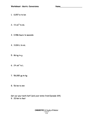 Fillable Online Worksheet: Metric Conversions Fax Email Print - pdfFiller