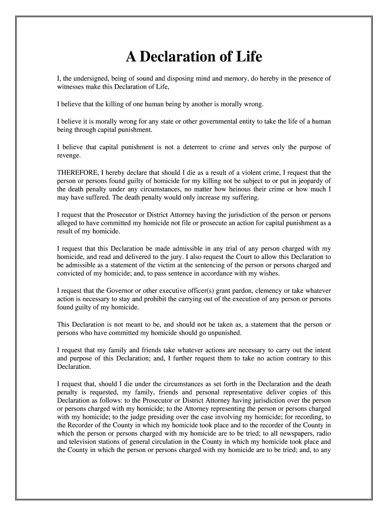 Fillable Online ohiocathconf A Declaration of Life - ohiocathconf Fax ...