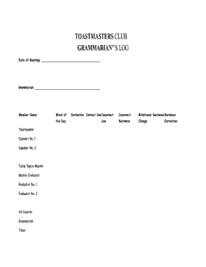 Toastmasters Grammarian Log - Fill Online, Printable, Fillable, Blank ...