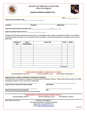 Fillable Online gradschool umd Graduate Certificate Completion Form - The University of Maryland ...