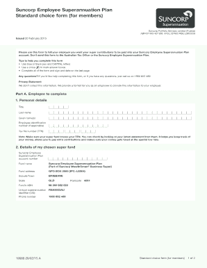Fillable Online Suncorp Employee Superannuation Plan Standard choice bformb for bb Fax Email ...