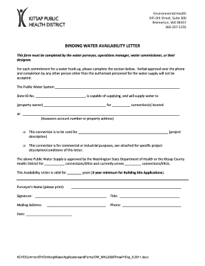 Fillable Online kitsappublichealth Binding water availability letter ...