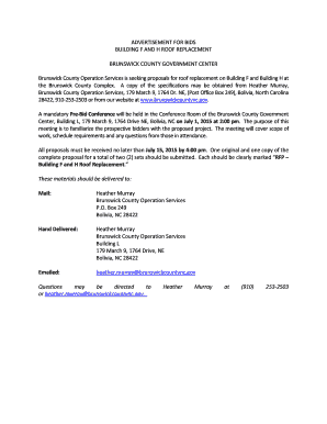 Fillable Online brunswickcountync ADVERTISEMENT FOR BIDS BUILDING F AND - Brunswick County Fax ...