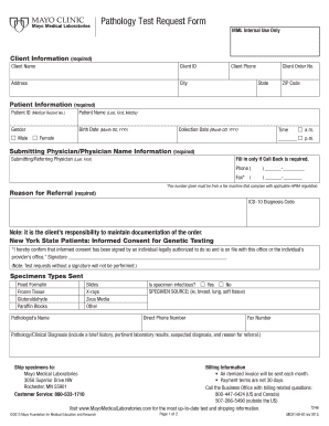 Fillable Online Pathology Test Request bFormb - Mayo Medical ...