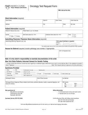 Fillable Online Oncology Test Request bFormb - Mayo Medical ...