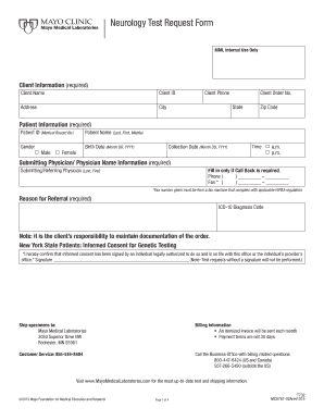 Fillable Online Neurology Test Request bFormb - Mayo Medical ...