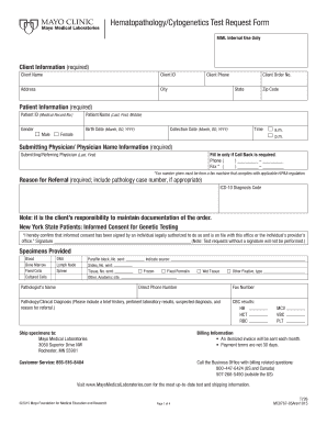 Fillable Online HematopathologyCytogenetics Test Request Form Fax Email ...