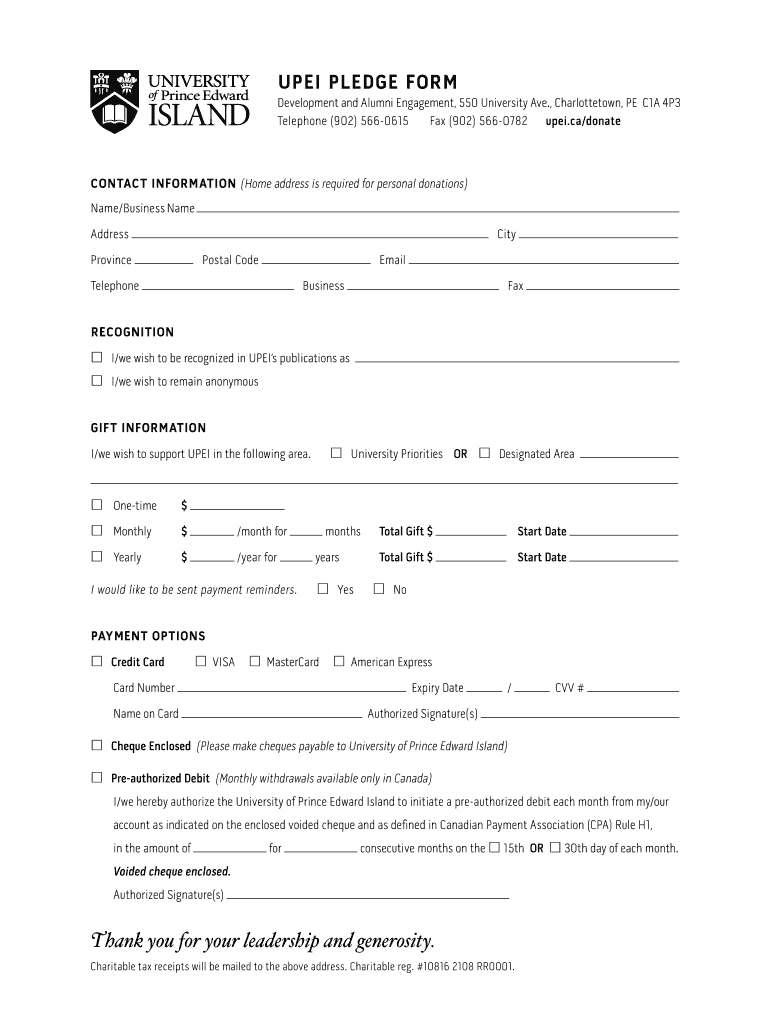 Fillable Online Printable Pledge Form - University of Prince Edward ...