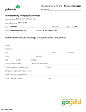 Fillable Online gsccc Girl Scout Gold Award Project Proposal - Girl Scout Council Fax Email ...