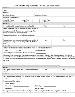 Fillable Online Inter-Island Ferry Authority Title VI Complaint Form ...