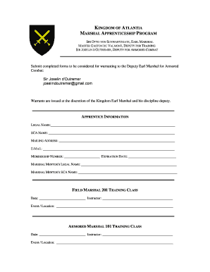 Fillable Online marshal atlantia sca MARSHAL APPRENTICESHIP PROGRAM Fax Email Print - pdfFiller
