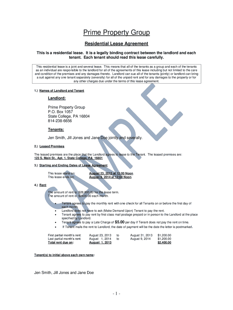 Fillable Online It is a legally binding contract between the landlord ...