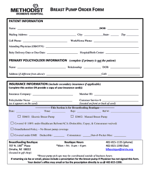 Fillable Online bestcare BREAST PUMP ORDER FORM Fax Email Print - pdfFiller