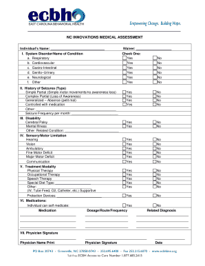 Fillable Online ecbhlme NC INNOVATIONS MEDICAL ASSESSMENT Fax Email ...
