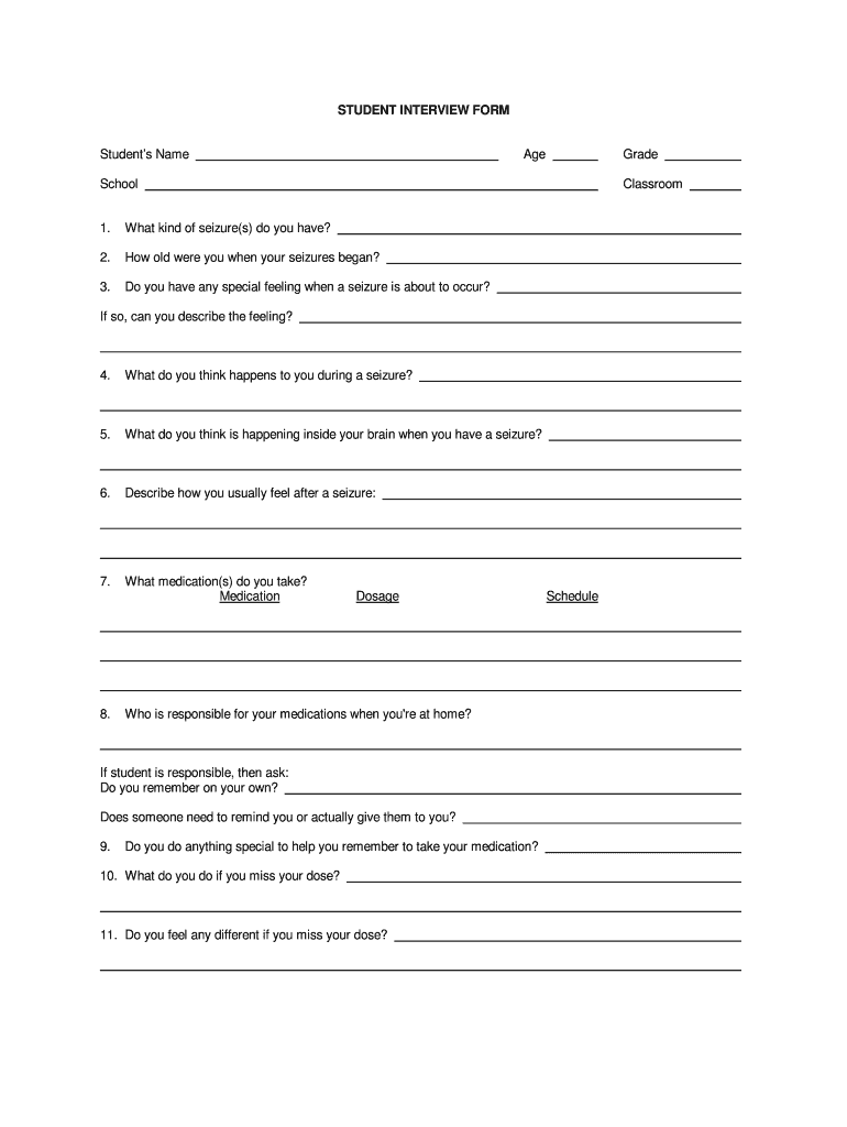 Fillable Online old epilepsyfoundation Student Interview Form ...