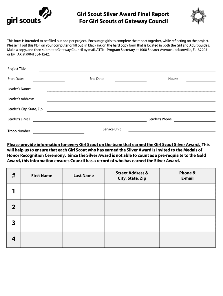 Fillable Online girlscouts-gateway Silver Award Final Report - Girl ...