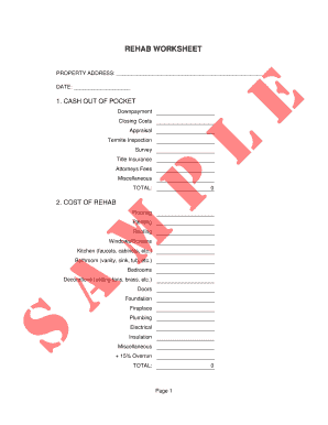 Fillable Online REHAB WORKSHEET - Melmettscom Fax Email Print - pdfFiller
