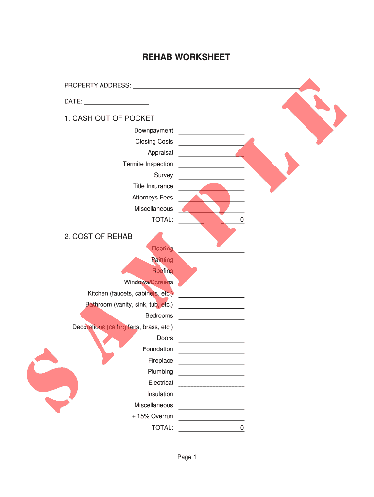 Fillable Online REHAB WORKSHEET - Melmettscom Fax Email Print - pdfFiller