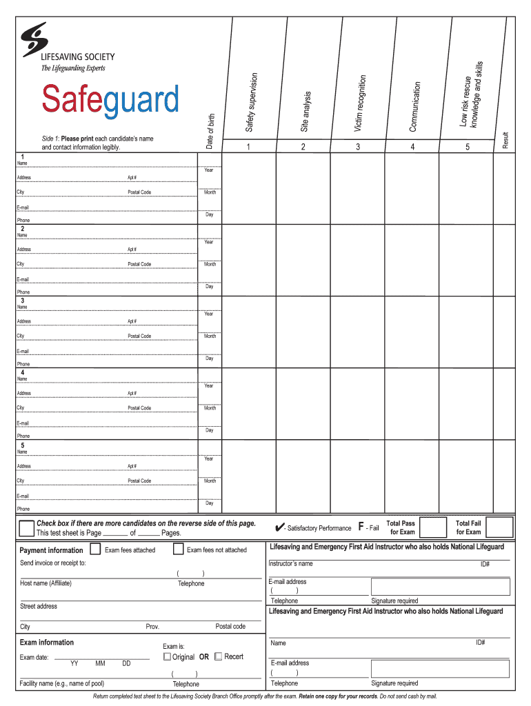Fillable Online Safeguard - Lifesaving Society Fax Email Print - pdfFiller