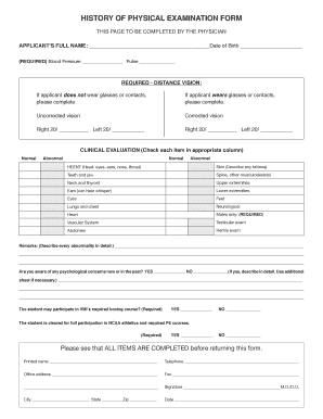 Fillable Online HISTORY OF PHYSICAL EXAMINATION FORM Fax Email Print ...