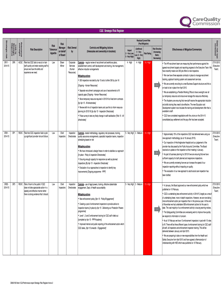 Fillable Online Risk that CQC fails to recruit or train Fax Email Print ...