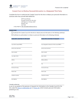 Fillable Online canadacouncil Consent Form to Disclose Personal ...