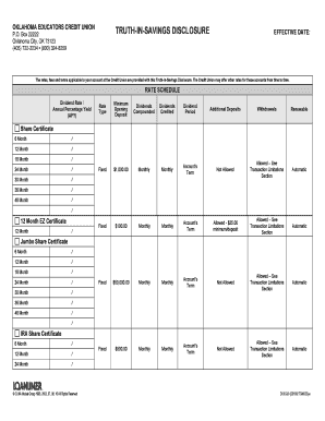 Fillable Online Truth In Savings Disclosure certificates - OECU Fax ...