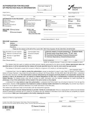 Fillable Online trinityhealth To download Release of Information Form ...