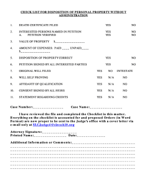 Fillable Online circuit19 Checklist for Disposition of Personal ...