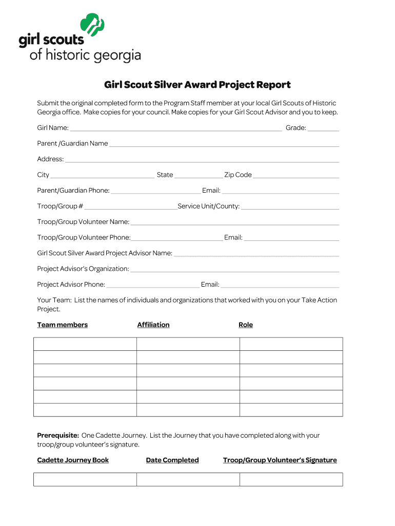 Fillable Online Silver Award Final Report - Girl Scouts of Historic ...
