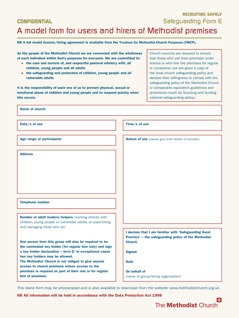 Fillable Online methodist org A model form for users and hirers of ...