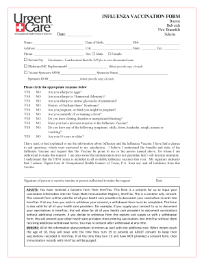 Fillable Online Flu Vac Form In House Clinic use - Urgent Care Fax ...