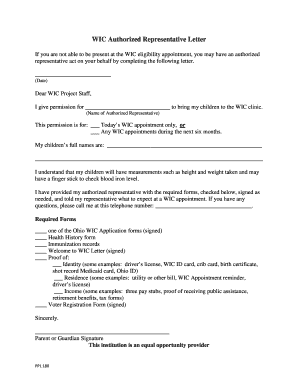 Fillable Online scphoh WIC Authorized Representative Letter - scphoh ...