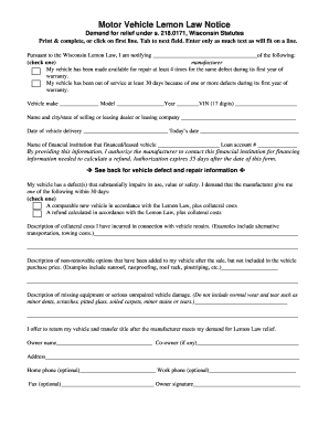 Fillable Online Motor Vehicle Lemon Law Notice - Car Lemon Fax Email ...