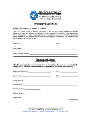 Physician Statement Form For Travel Nurse Jobs - American Traveler ...
