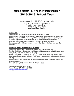 Fillable Online Head Start & Pre-K Registration Fax Email Print - pdfFiller
