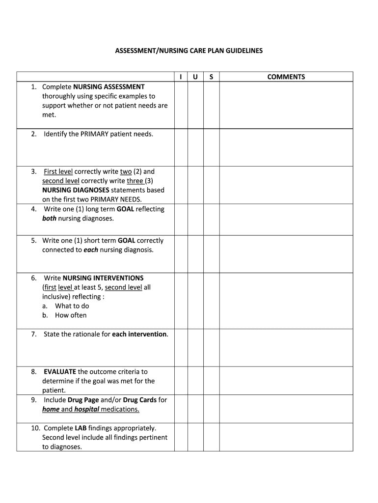 Fillable Online ASSESSMENT/NURSING CARE PLAN GUIDELINES Fax Email Print ...