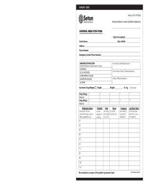 Fillable Online Universal Medication Form - Seton Fax Email Print ...