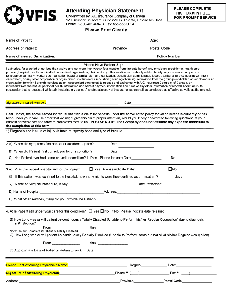 Fillable Online Attending Physicians Statement Form - VFIScom Fax Email ...
